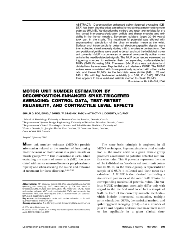 (PDF) Motor unit number estimation by decomposition-enhanced spike-triggered averaging: Control ...