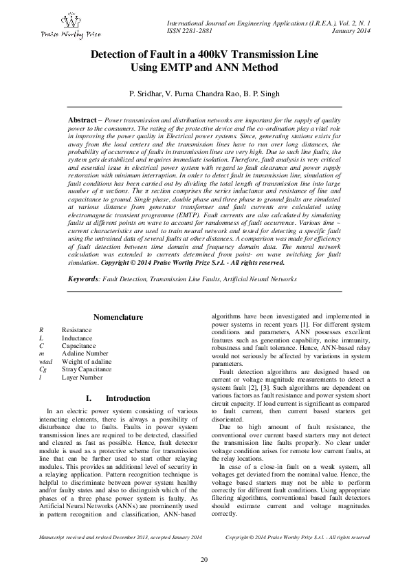 Pdf Detection Of Fault In A 400kv Transmission Line Using Emtp And Ann Method
