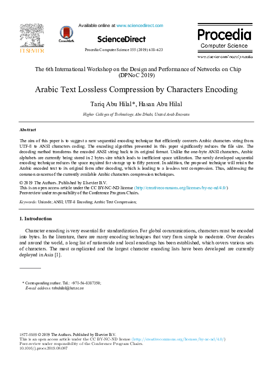 (PDF) Arabic Text Lossless Compression by Characters Encoding