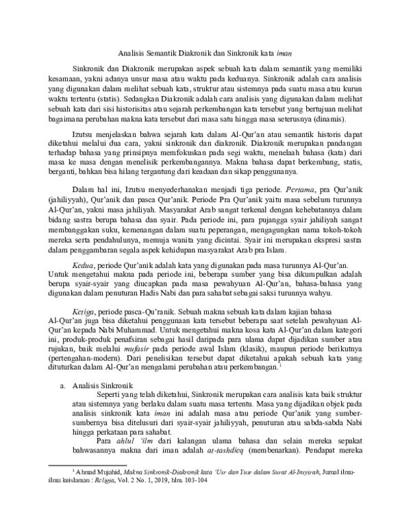 (DOC) Analisis Semantik Diakronik dan Sinkronik kata iman