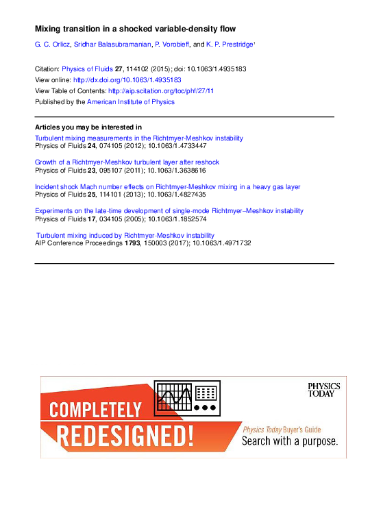 (PDF) Mixing transition in a shocked variable-density flow