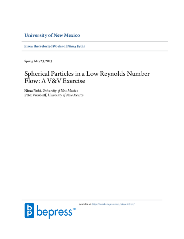 (PDF) Spherical Particles in a Low Reynolds Number Flow: A V&V Exercise | Peter Vorobieff ...