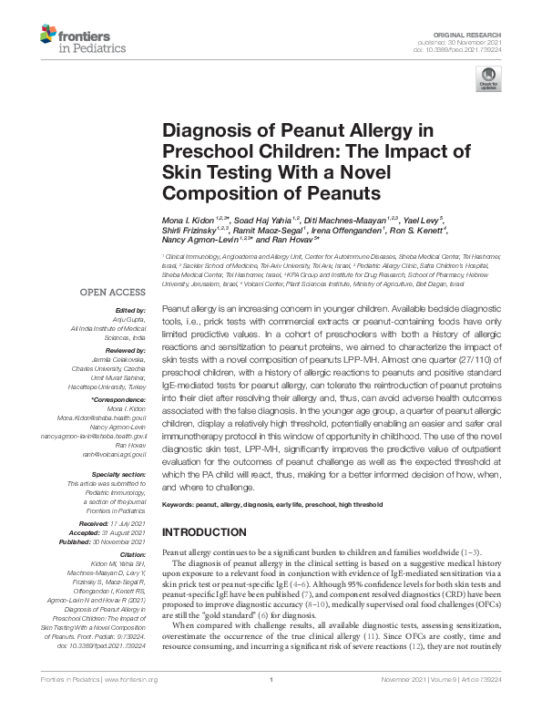 (PDF) Diagnosis of Peanut Allergy in Preschool Children: The Impact of ...