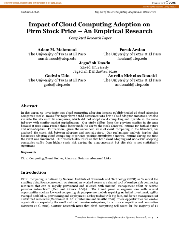 (PDF) Impact of cloud computing adoption on firm stock price - An empirical research