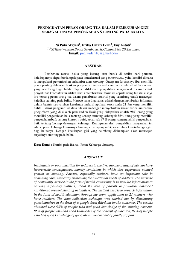 (PDF) Peningkatan Peran Orang Tua Dalam Pemenuhan Gizi Sebagai Upaya Pencegahan Stunting Pada Balita