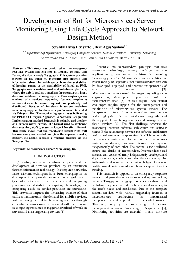 (PDF) Development of Bot for Microservices Server Monitoring Using Life Cycle Approach to ...