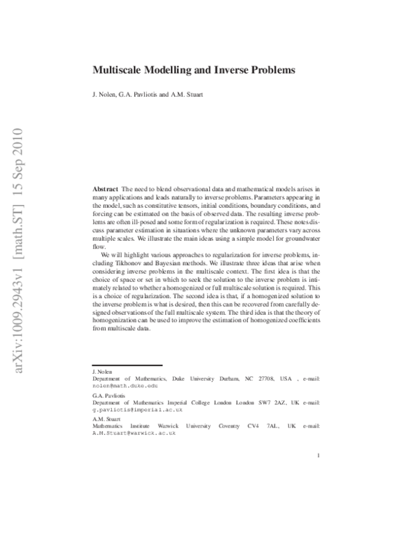 (PDF) Multiscale Modelling and Inverse Problems