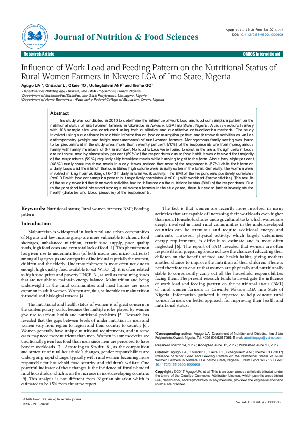 (PDF) Influence of Work Load and Feeding Pattern on the Nutritional ...