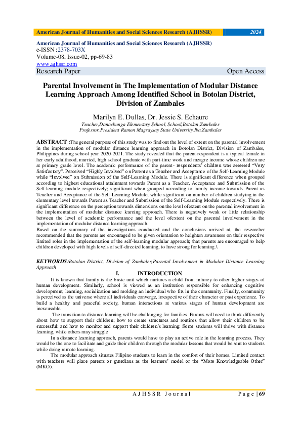 (PDF) Parental Involvement in The Implementation of Modular Distance ...