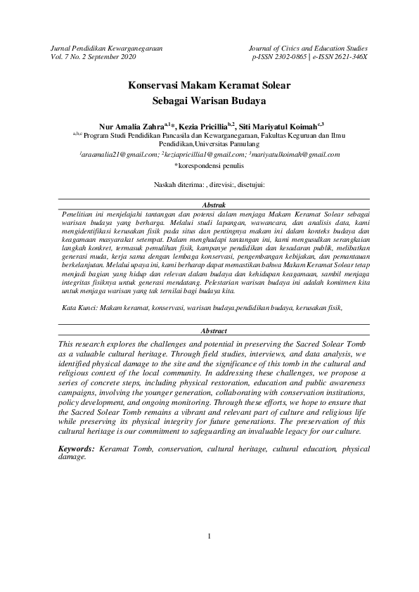 (PDF) Konservasi Makam Keramat Solear Sebagai Warisan Budaya