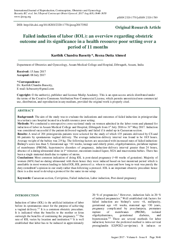(PDF) Failed induction of labor (IOL): an overview regarding obstetric ...