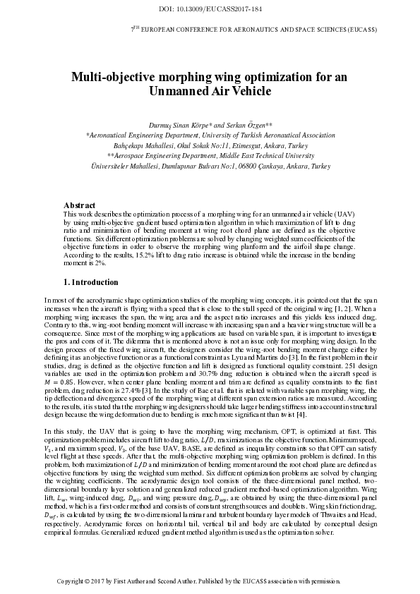 (PDF) Multi Objective Morphing Wing Optimization for an Unmanned Air Vehicle