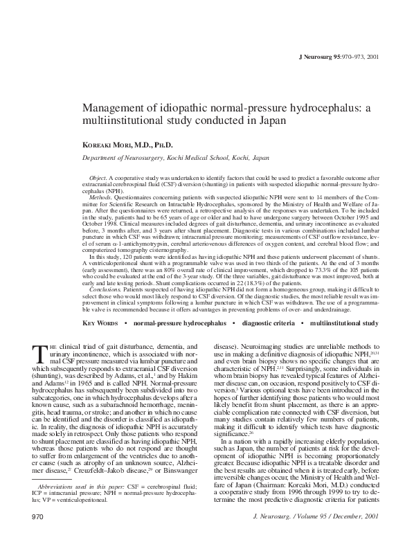 (PDF) Management of idiopathic normal pressure hydrocephalus (iNPH) - a ...