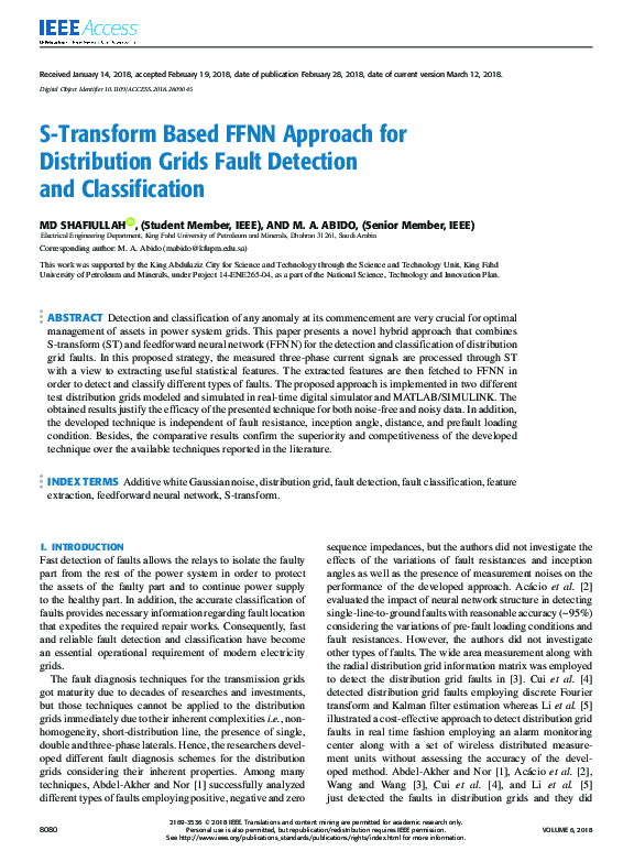 Pdf S Transform Based Ffnn Approach For Distribution Grids Fault Detection And Classification
