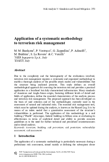 (PDF) Application of a systematic methodology to terrorism risk management