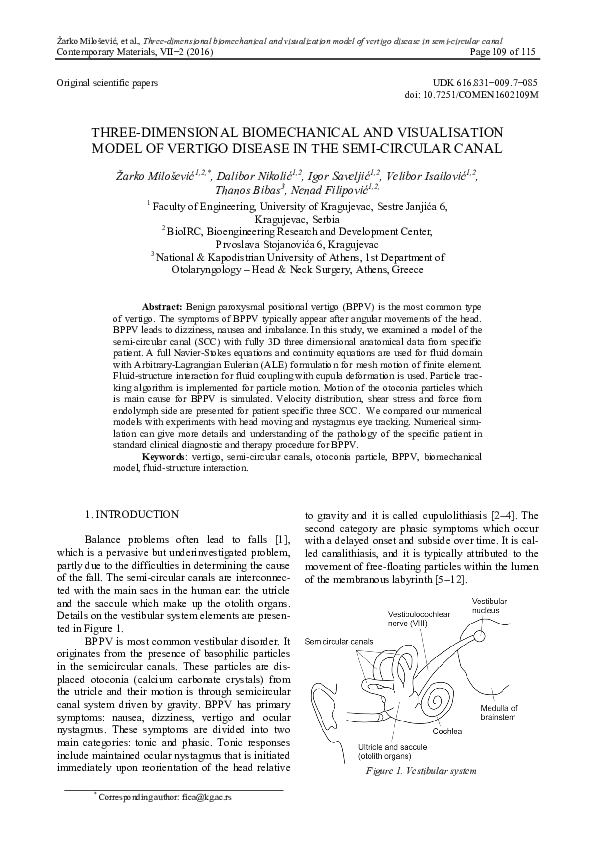 (PDF) Three-Dimensional Biomechanical and Visualisation Model of Vertigo Disease in the Semi ...