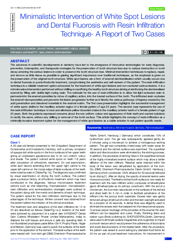(PDF) Minimalistic Intervention of White Spot Lesions and Dental ...