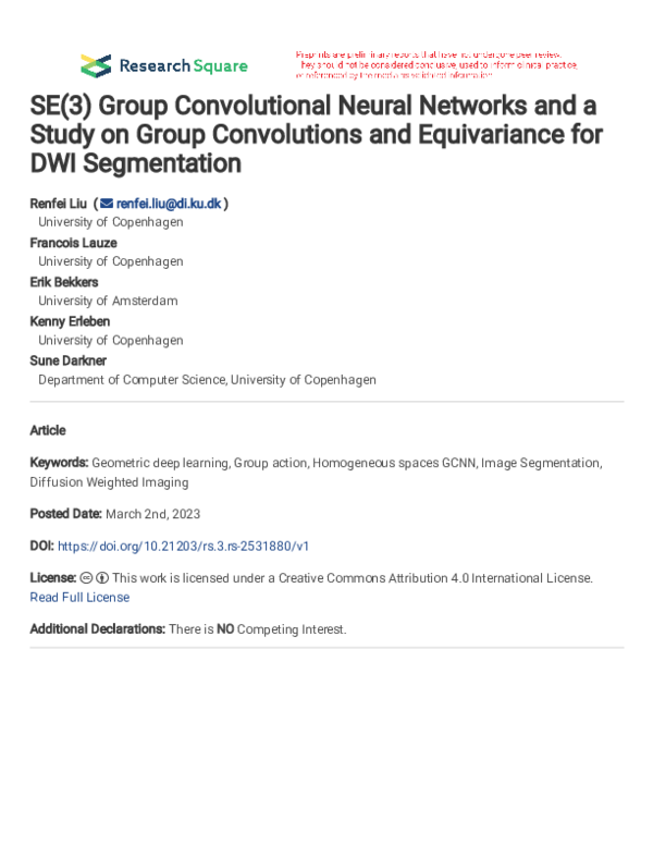 (PDF) SE(3) Group Convolutional Neural Networks and a Study on Group Convolutions and ...