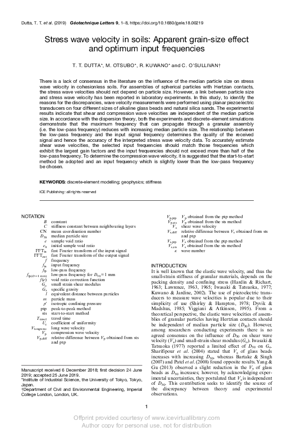 (PDF) Stress wave velocity in soils: Apparent grain-size effect and optimum input frequencies ...