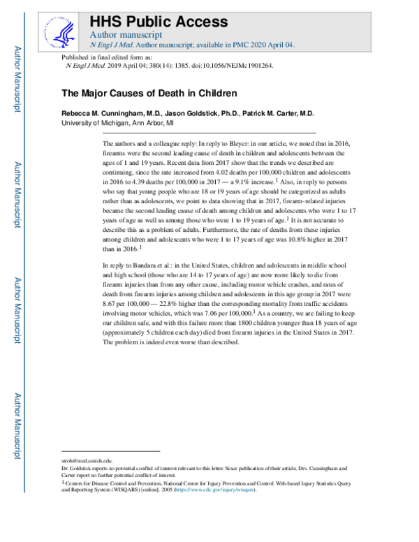 (PDF) The Major Causes of Death in Children