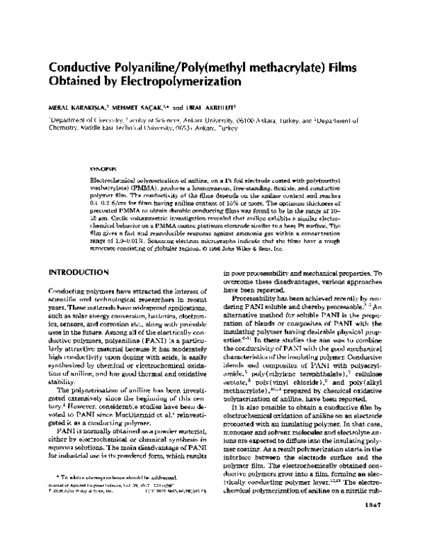 (PDF) Conductive polyaniline/poly(methyl methacrylate) films obtained ...