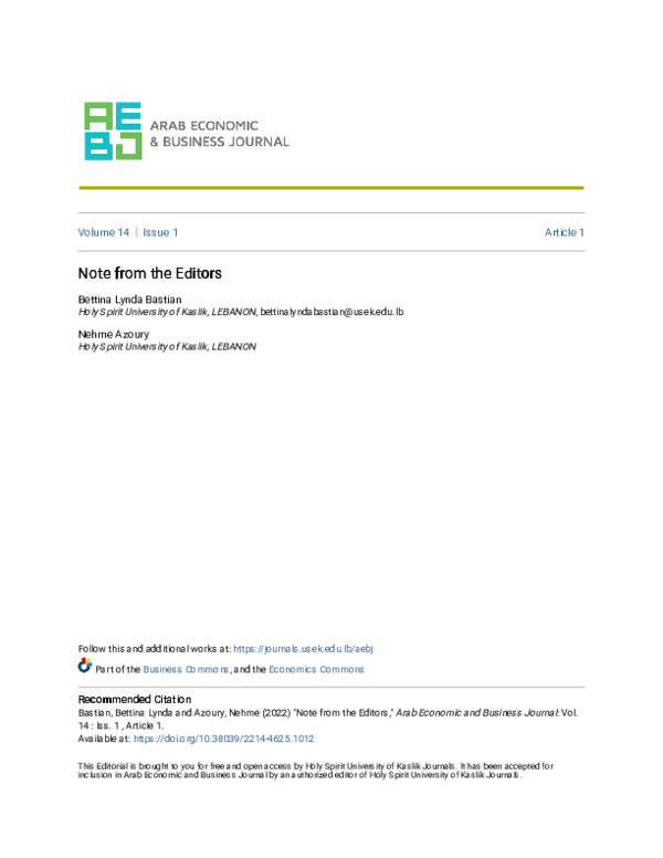 (PDF) Note from the Editors