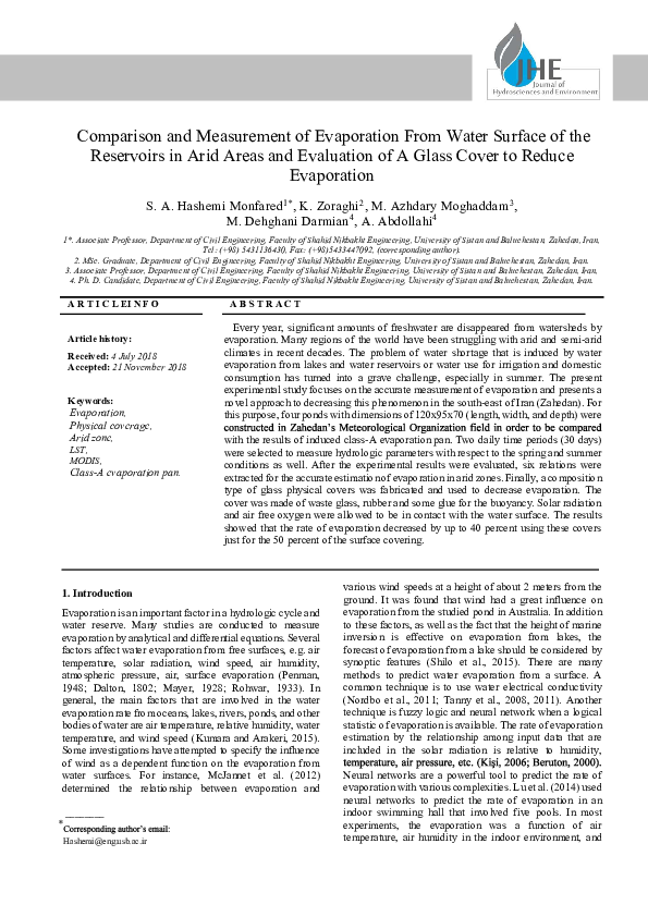 Pdf Comparison And Measurement Of Evaporation From Water Surface Of The Reservoirs In Arid