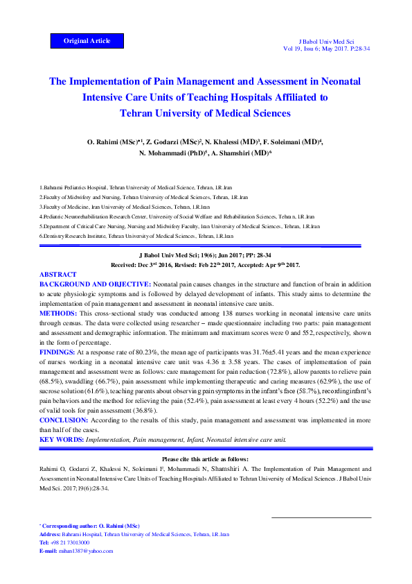 (PDF) The Implementation of Pain Management and Assessment in Neonatal ...