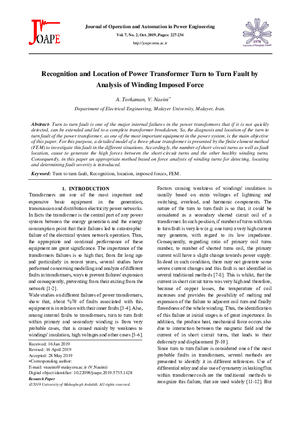 (PDF) Recognition and Location of Power Transformer Turn to Turn Fault by Analysis of Winding ...