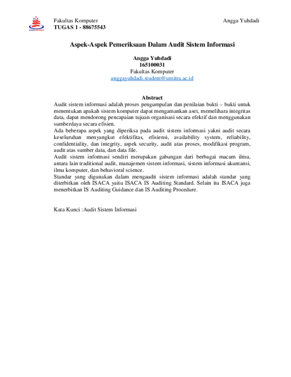 (PDF) Tugas audit sistem informasi (Aspek-aspek pemeriksaan dalam audit ...