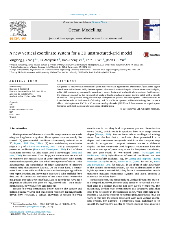 Pdf A New Vertical Coordinate System For A 3d Unstructured Grid Model