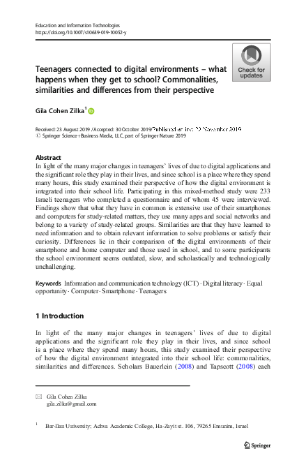 (PDF) Teenagers connected to digital environments – what happens when they get to school ...