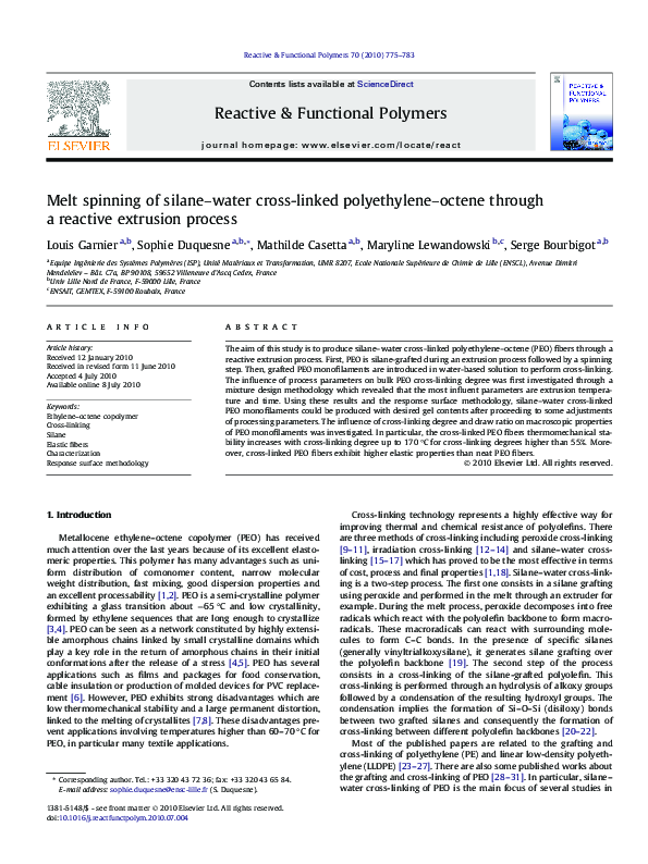 (PDF) Melt spinning of silane–water cross-linked polyethylene–octene ...