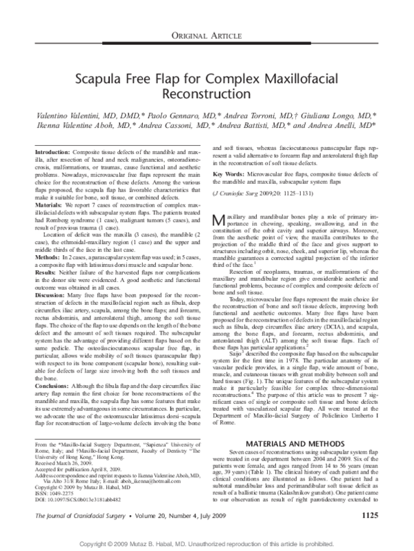 (PDF) Scapula Free Flap for Complex Maxillofacial Reconstruction