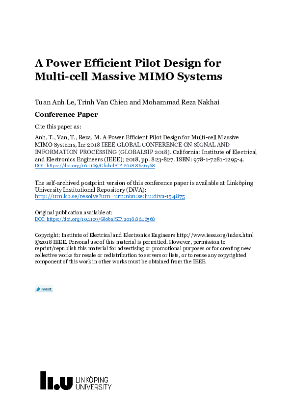 (PDF) A Power Efficient Pilot Design for Multi-Cell Massive Mimo Systems