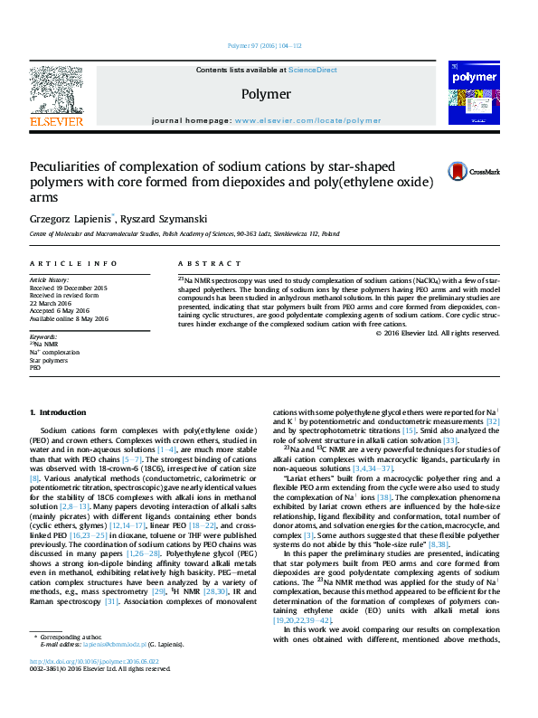 (PDF) Peculiarities of complexation of sodium cations by star-shaped ...