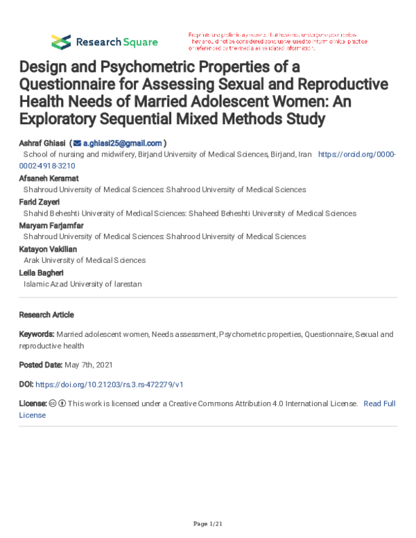 (PDF) Design and psychometric properties of a questionnaire for ...