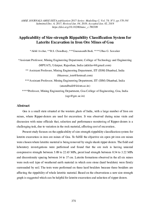 (PDF) Applicability of Size-strength Rippability Classification System ...