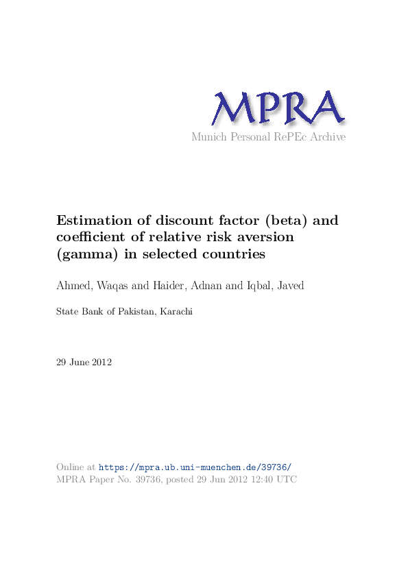 (PDF) Estimation of discount factor (beta) and coefficient of relative ...