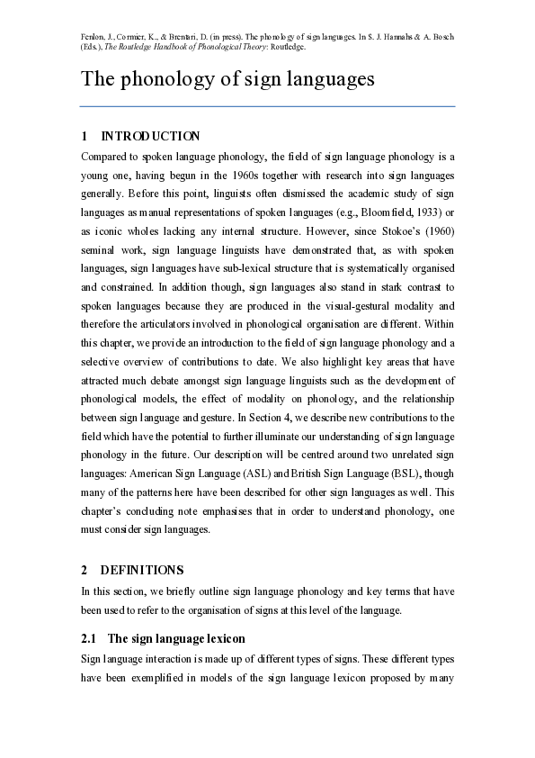 (PDF) The phonology of sign languages