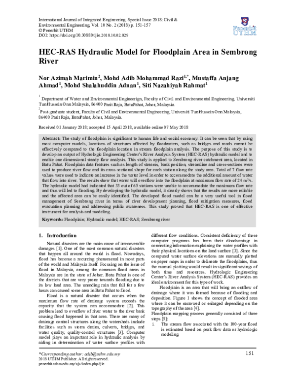 (PDF) HEC-RAS Hydraulic Model for Floodplain Area in Sembrong River