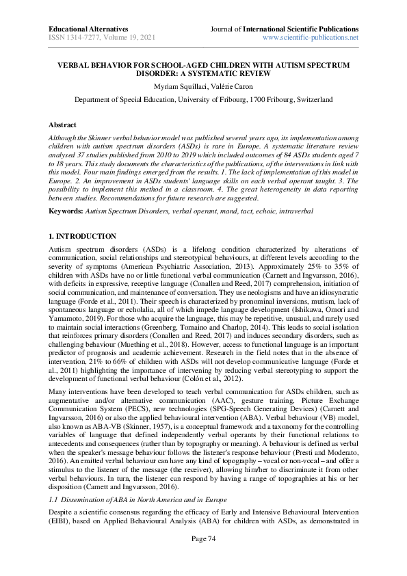 (PDF) Verbal Behavior for School-Aged Children with Autism Spectrum ...