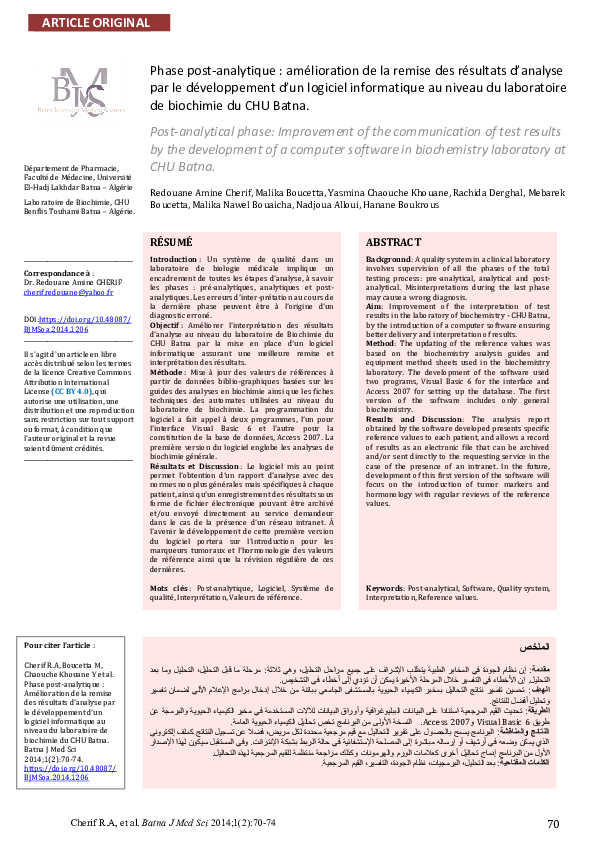 (PDF) Post-analytical phase: Improvement of the communication of test ...