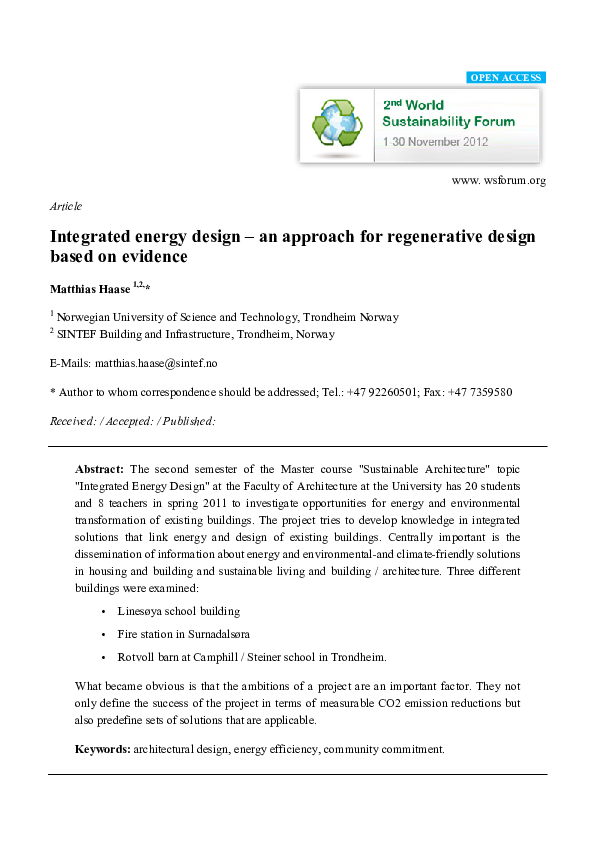 (PDF) Integrated Energy Design – the Architectural Approach