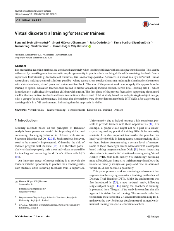 (PDF) Virtual discrete trial training for teacher trainees