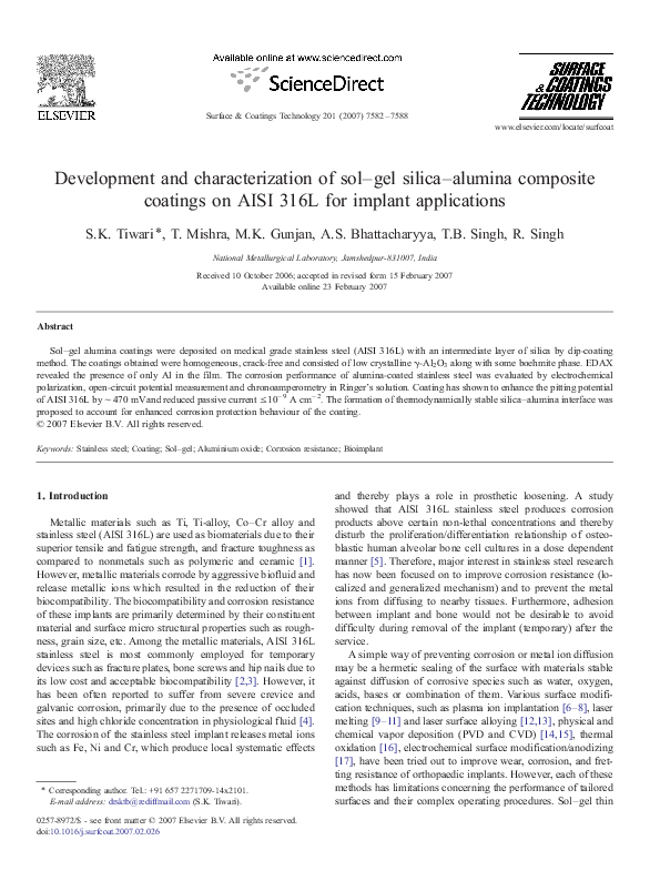 (PDF) Development and characterization of sol-gel silica-alumina composite coatings on AISI 316L ...