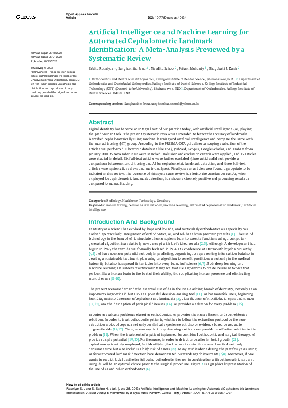 (PDF) Artificial Intelligence and Machine Learning for Automated Cephalometric Landmark ...