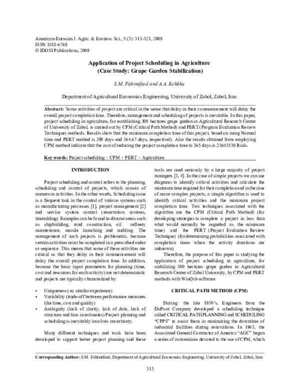 (PDF) Application of Project Scheduling in Agriculture (Case Study ...