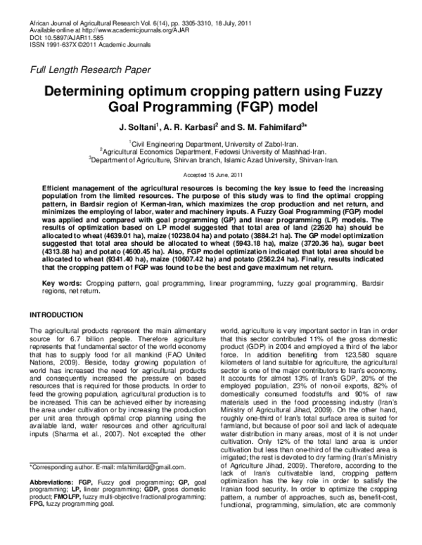 Pdf Determining Optimum Cropping Pattern Using Fuzzy Goal Programming