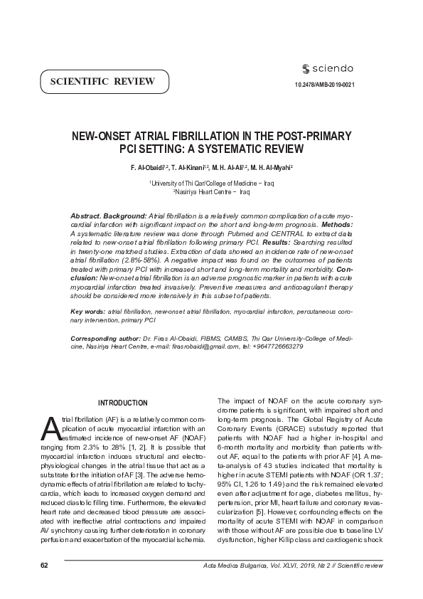 (PDF) New-Onset Atrial Fibrillation in the Post-Primary PCI Setting: A Systematic Review